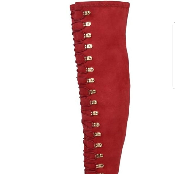 Shoes | Thigh High Red Faux Suede Thigh High Sexy Boots | Poshmark